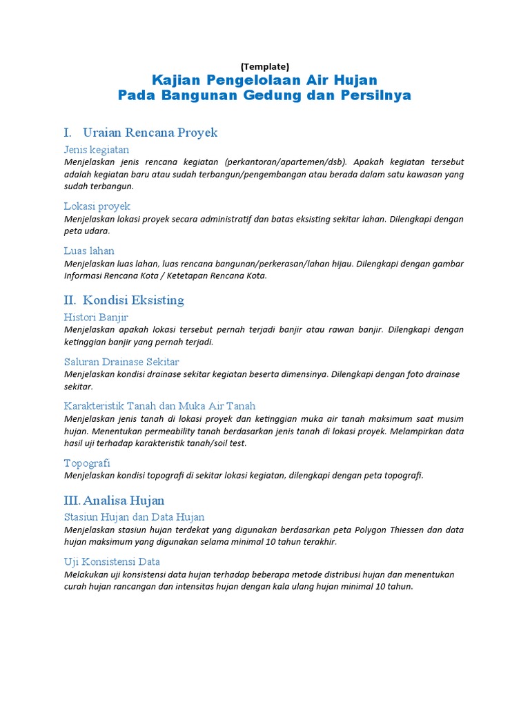 Template Kajian Pengelolaan Air Hujan | PDF