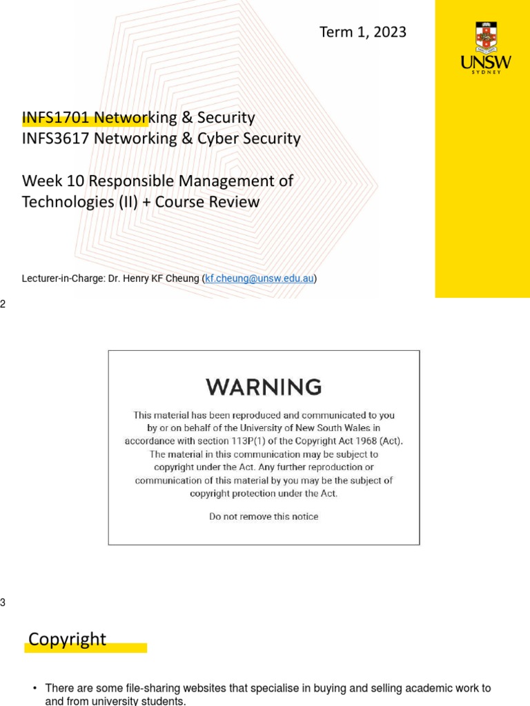 INFS1701 3617 T1 2023 LecW10 | PDF | Public Key Cryptography | Encryption