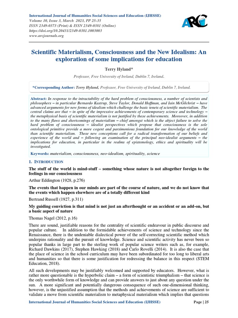 Scientific Materialism, Consciousness and The New Idealism | PDF | Materialism | Idealism