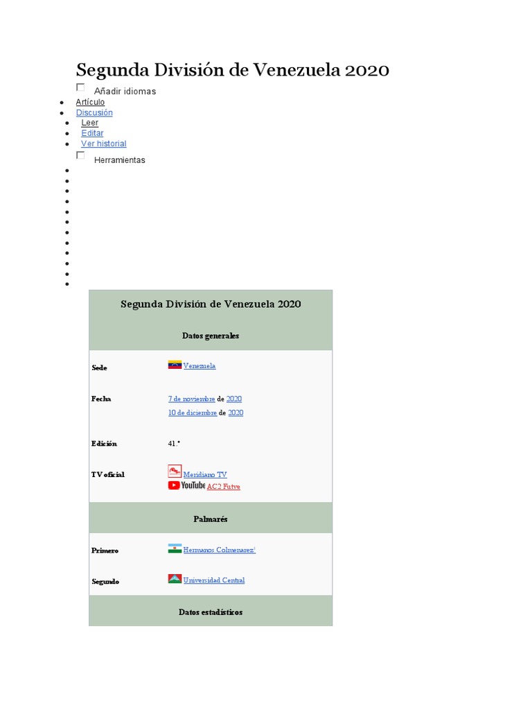 Segunda División Venezuela 2020: Resumen y Datos | PDF