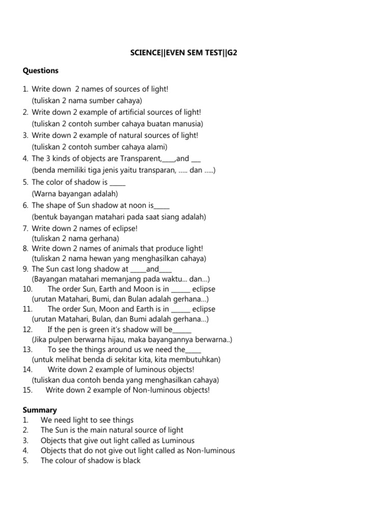 NOTES AND QUESTION Science G2 | PDF
