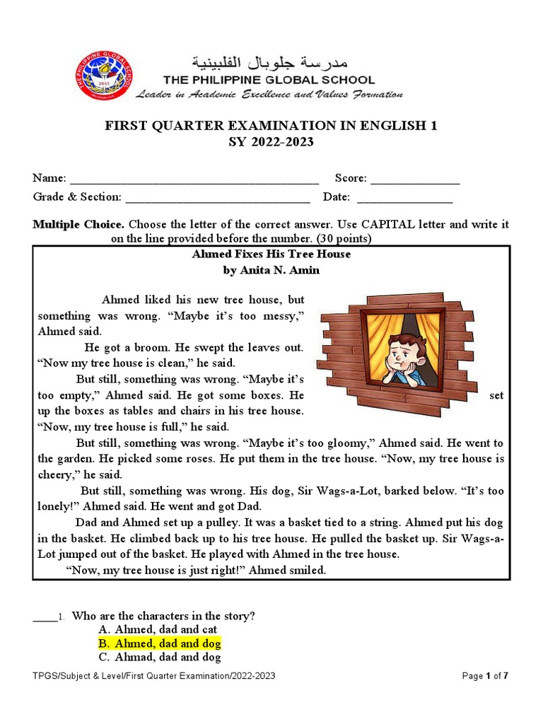 English 1 - 1ST Quarter Exam | PDF