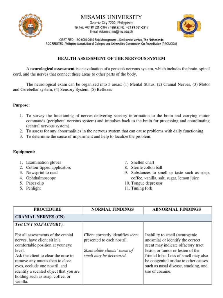 1 Procedure Neurological Assessment (Cranial Nerves) | PDF | Clinical ...