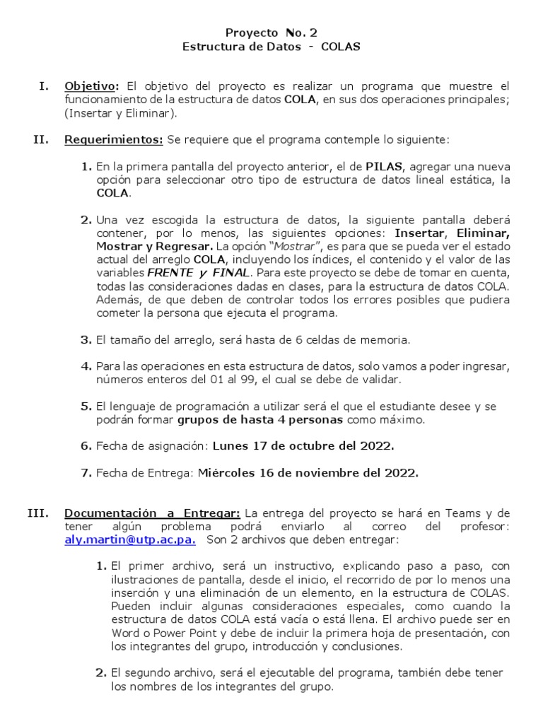 Proyecto No. 2 - COLAS - 2022 - II | PDF | Programa de computadora ...