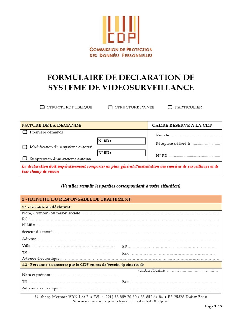 Formulaire de Declaration de Systeme de Videosurveillance | PDF ...