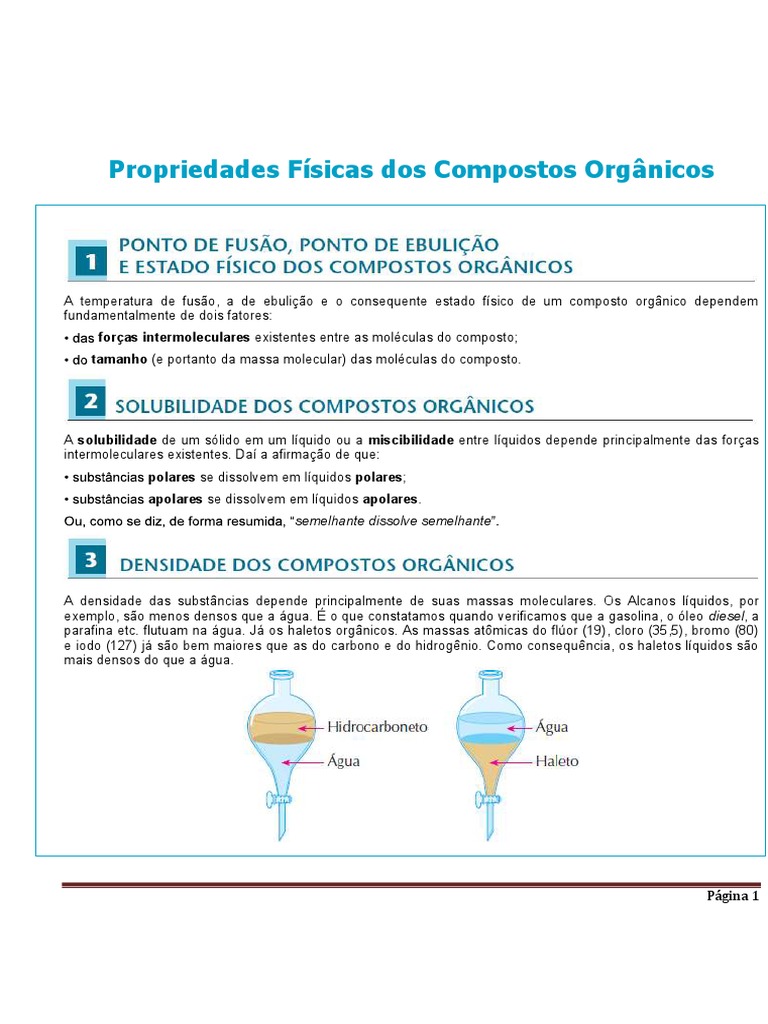 PROPRIEDADES DOS COMPOSTOS ORGANICOS - Resumo e Exercicio | PDF ...