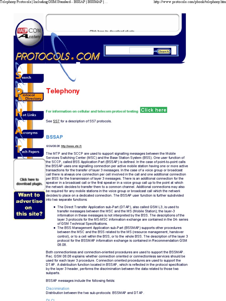 Overview of Key Telephony Protocols Including GSM Standards for BSSAP ...