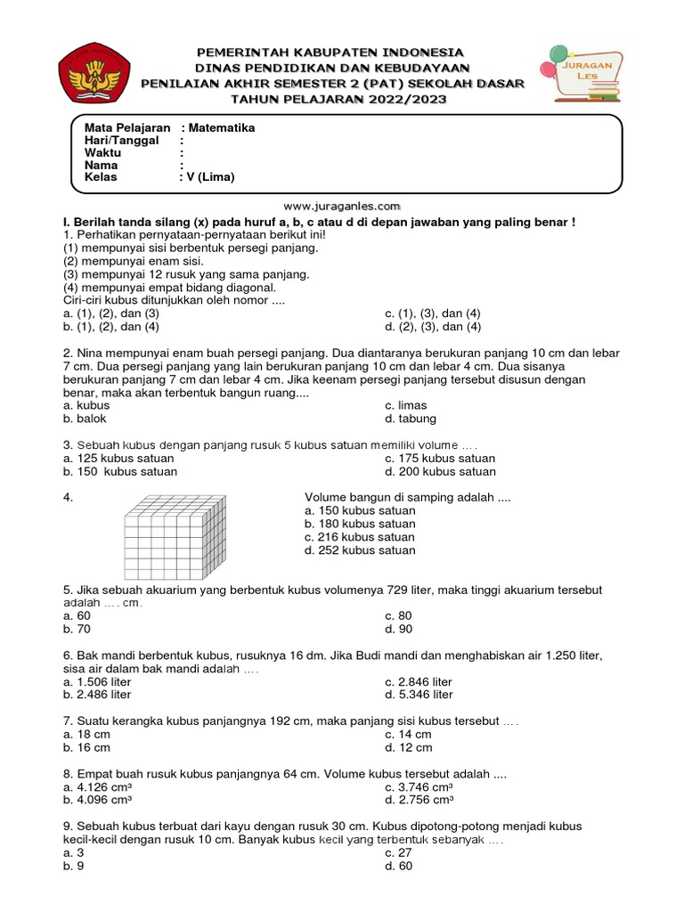Soal PAT Matematika Kelas 5 Semester 2 T.A 2022-2023 | PDF