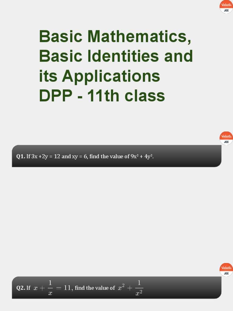 Basic+Mathematics,+Basic+Identities+and+Its+Applications+DPP+ +11th ...