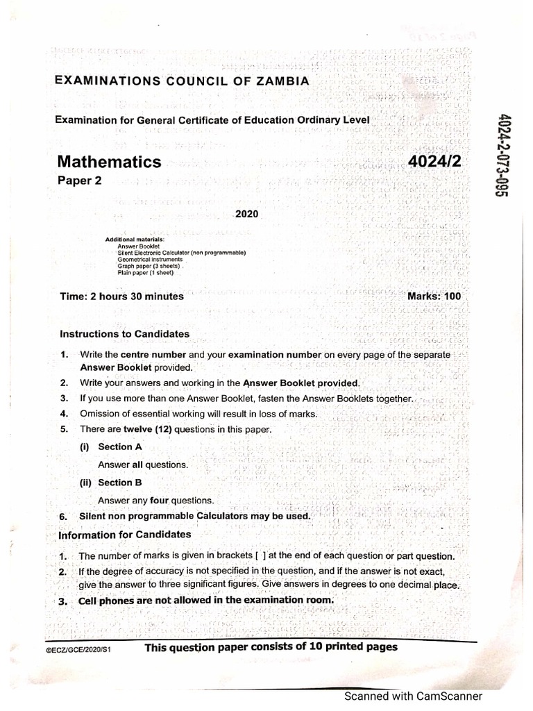 GCE 2020 Paper 2 | PDF