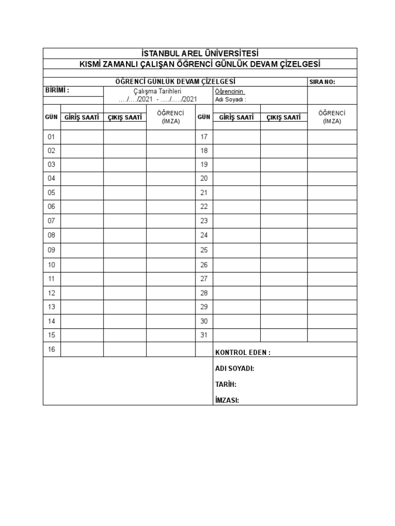 Form-5 Devam Çizelgesİ | PDF