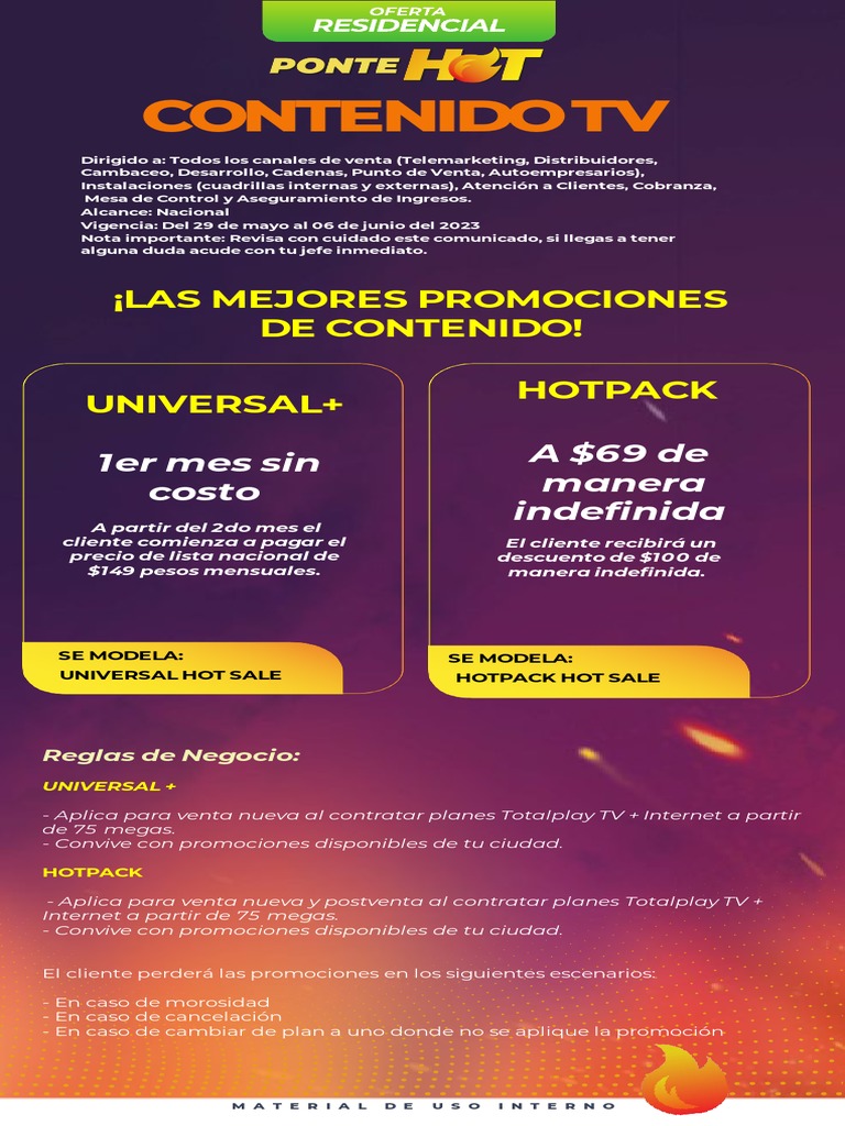 Promociones en Contenido TV - Hot Sale - Residencial - Mayo 2023 | PDF