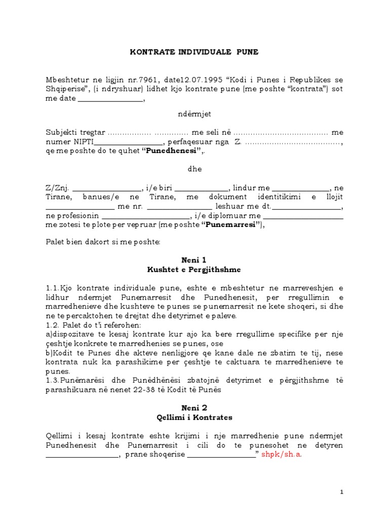 Kontrate Individuale Pune 2016-IKM Model I Plote | PDF