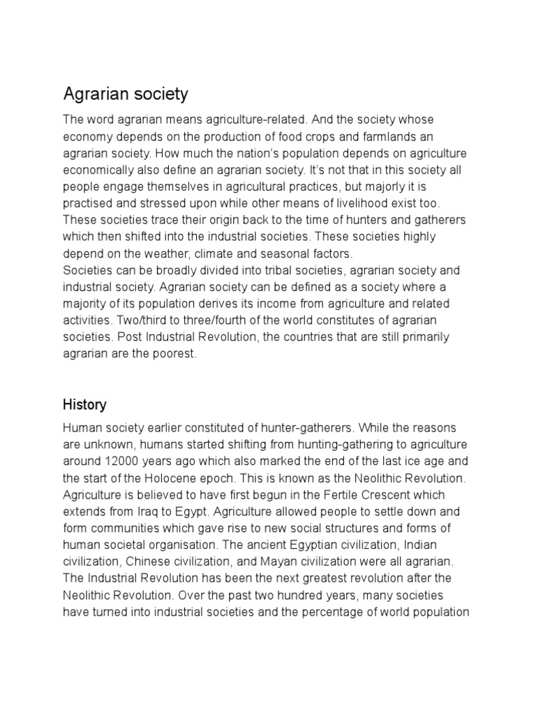 Agrarian Society | PDF | Agriculture | Society