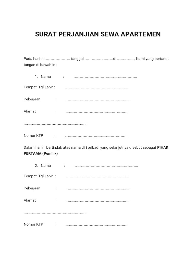 Surat Perjanjian Sewa Apartemen Pdf
