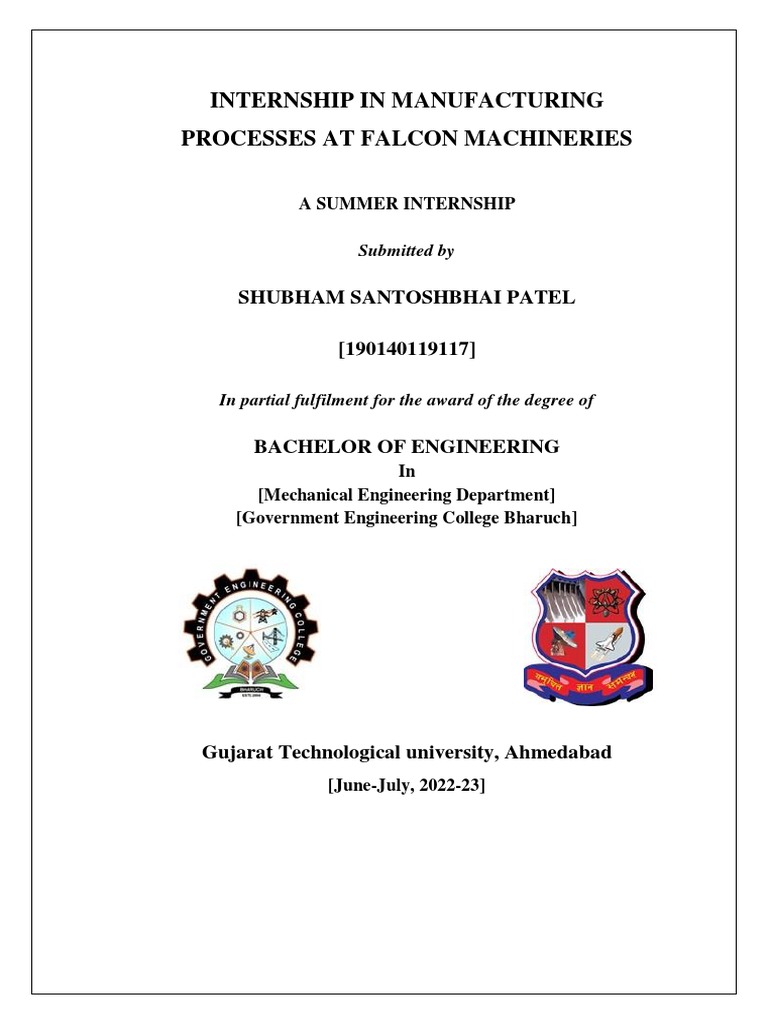 Internship in Manufacturing Process at Falcon Machineries | PDF ...