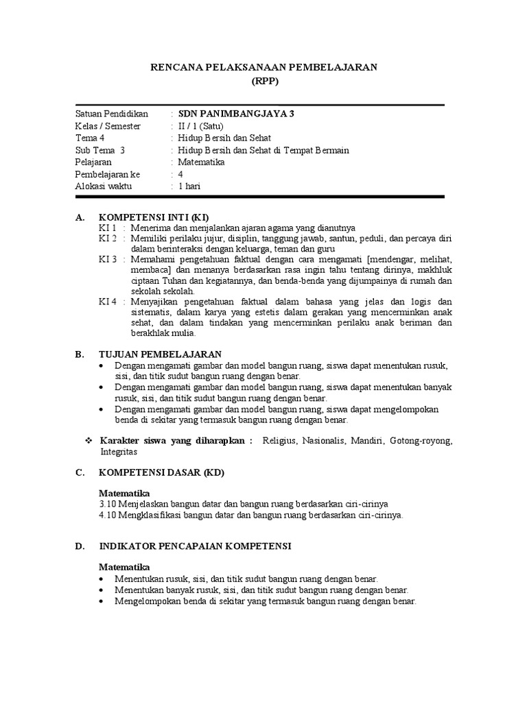 RPP Kelas 2 Matematika | PDF
