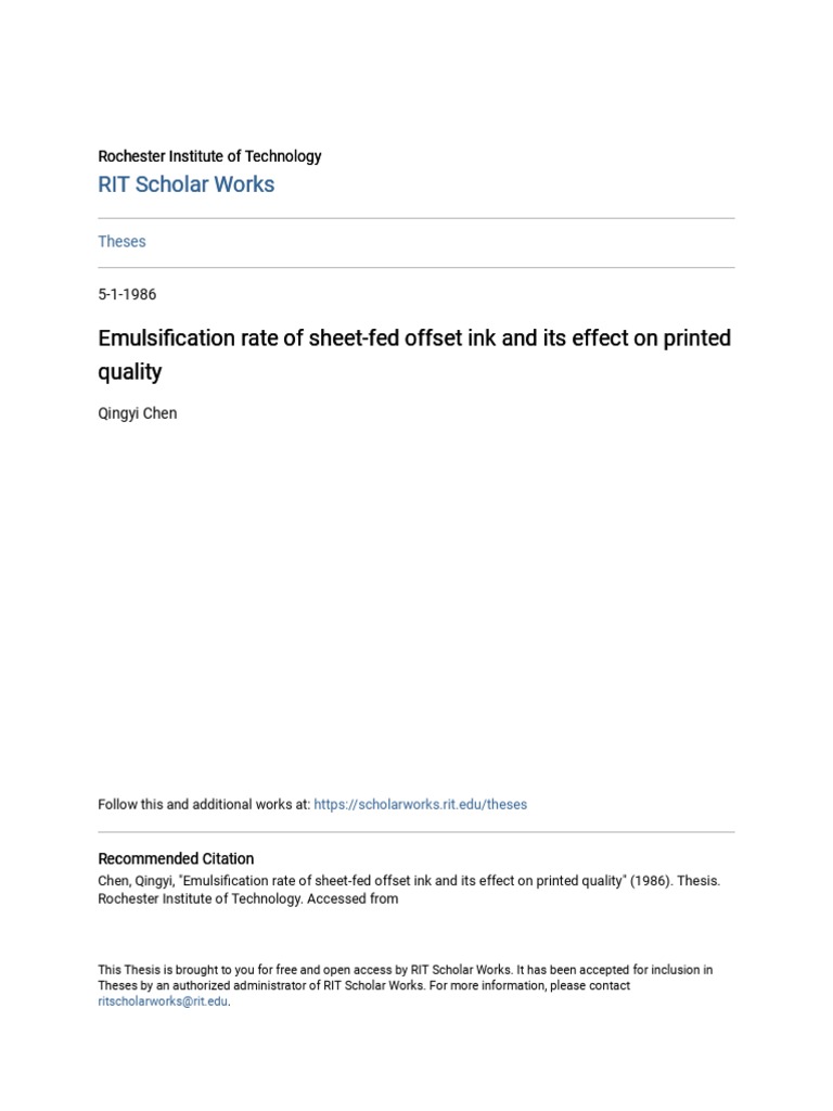 Emulsification Rate of Sheet-Fed Offset Ink and Its Effect On Pri | PDF ...
