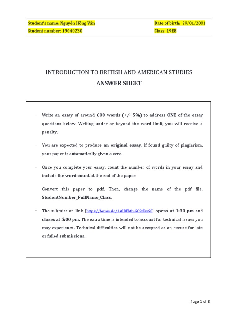 ENG2052 - Final Exam - Answer Sheet | Download Free PDF | Brexit | United Kingdom