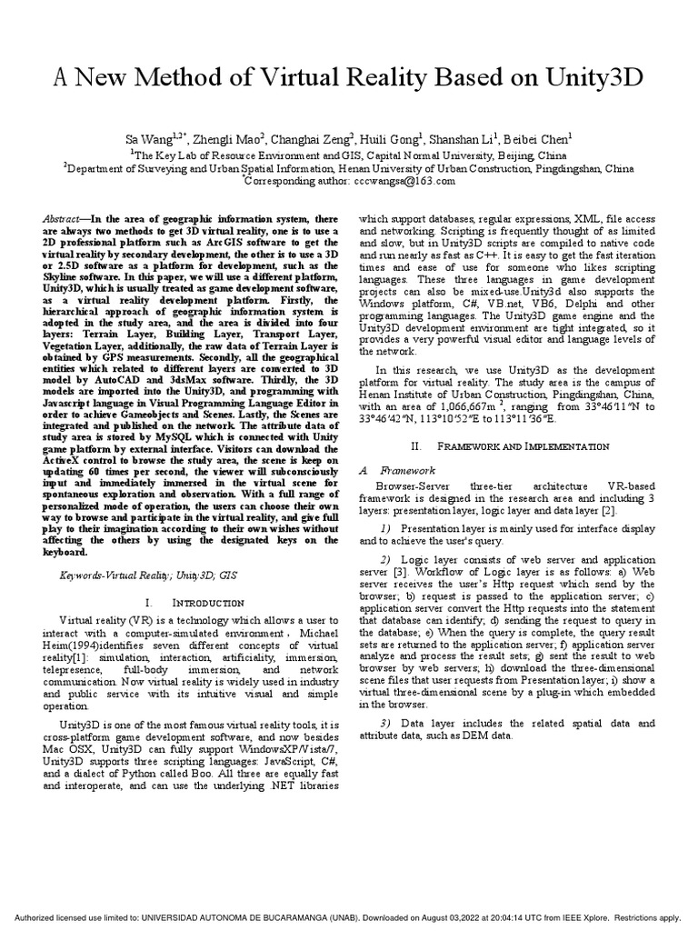 A New Method of Virtual Reality Based On Unity3D | PDF | Unity (Game ... A New Method of Virtual Reality Based On Unity3D | PDF | Unity (Game ...