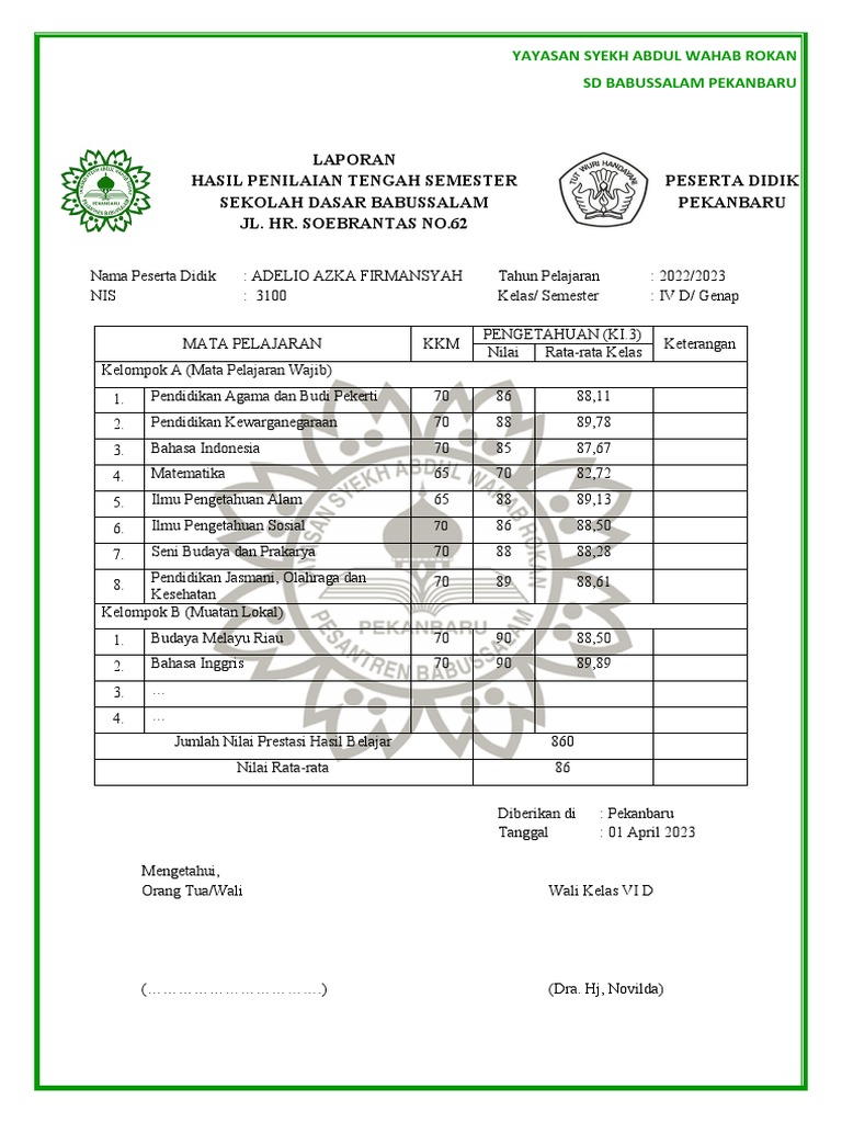 Format Rapor PTS Iv D | PDF