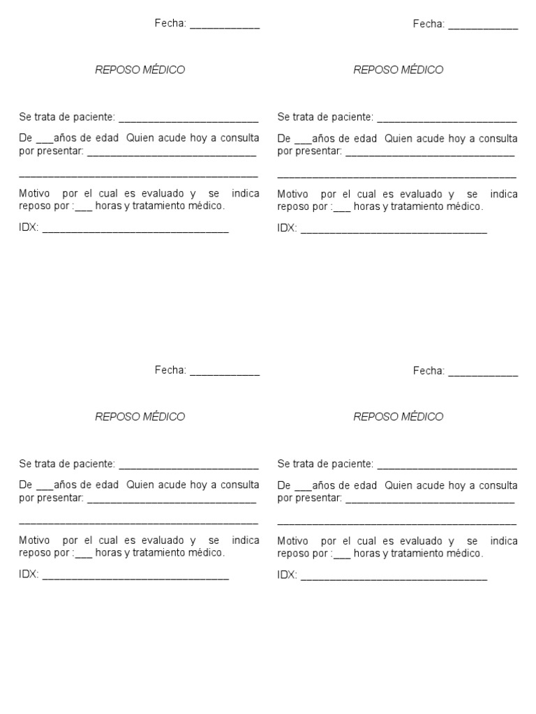 Formato de Reposo Medico para Niños | PDF