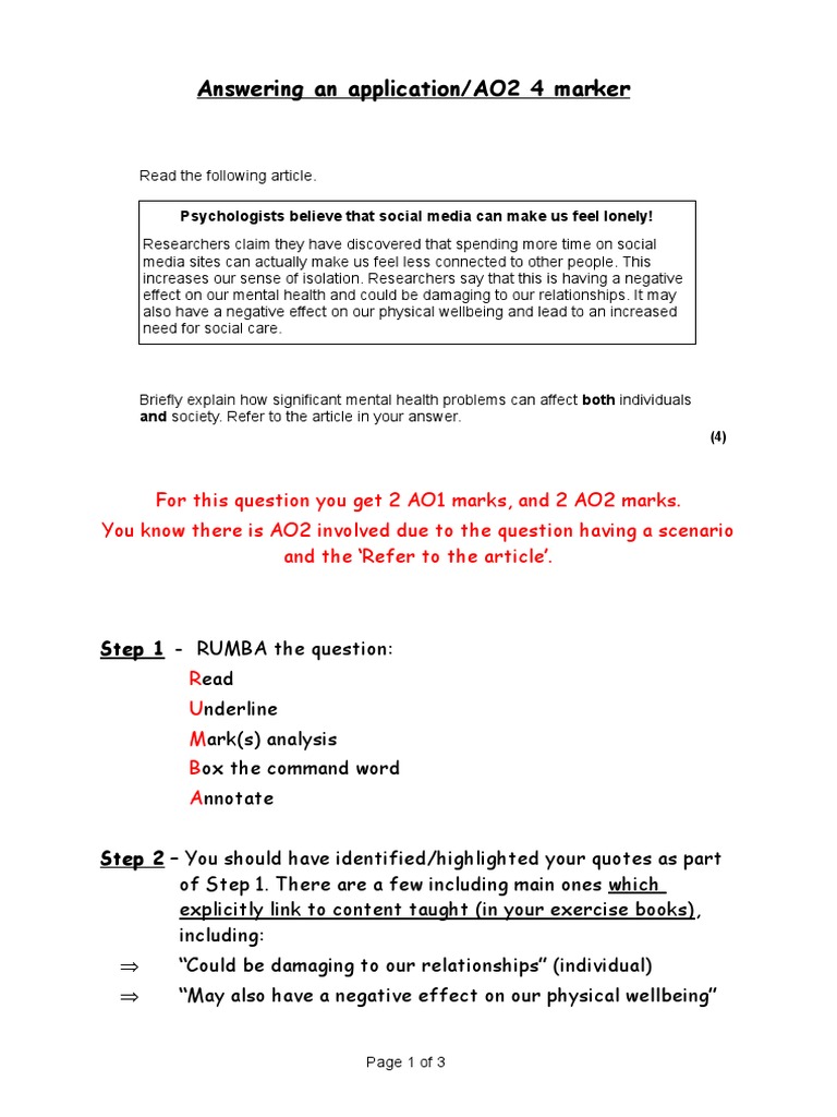 How to Answer an AO2 4 Marker | PDF | Mental Health | Knowledge