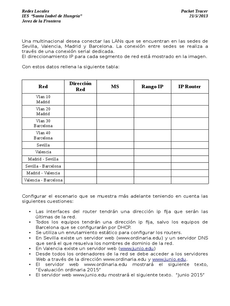 Ejercicio Packet Tracer 4 | PDF