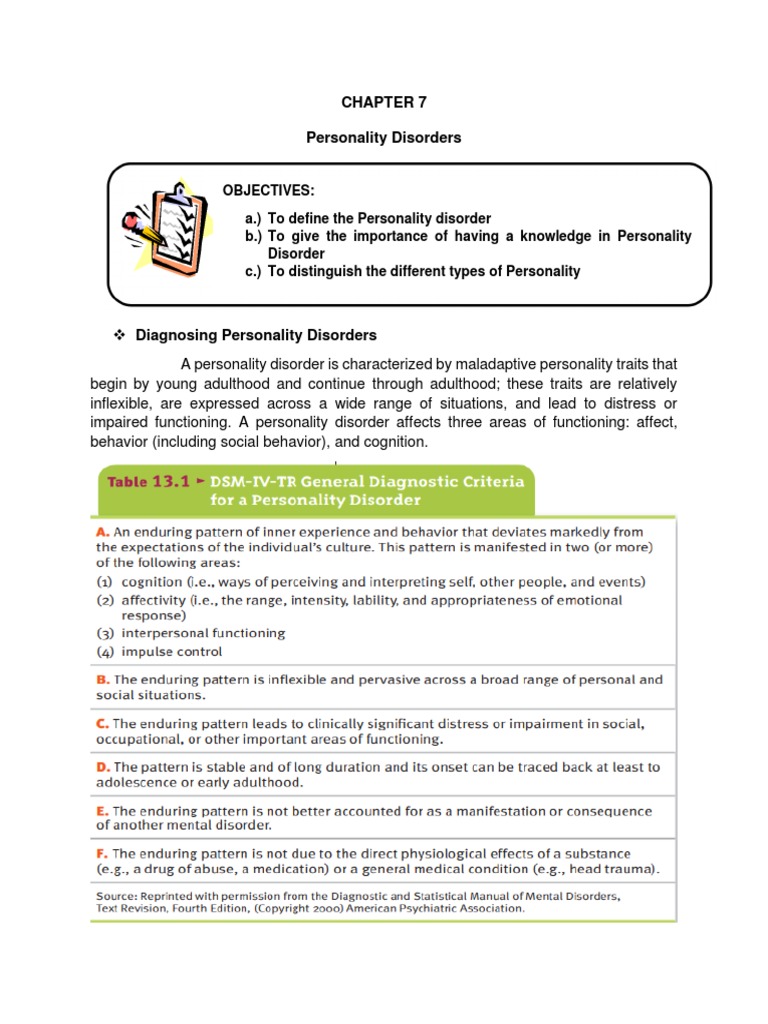 Chapter 7 Personality Disorders | PDF | Personality Disorder | Mental ...