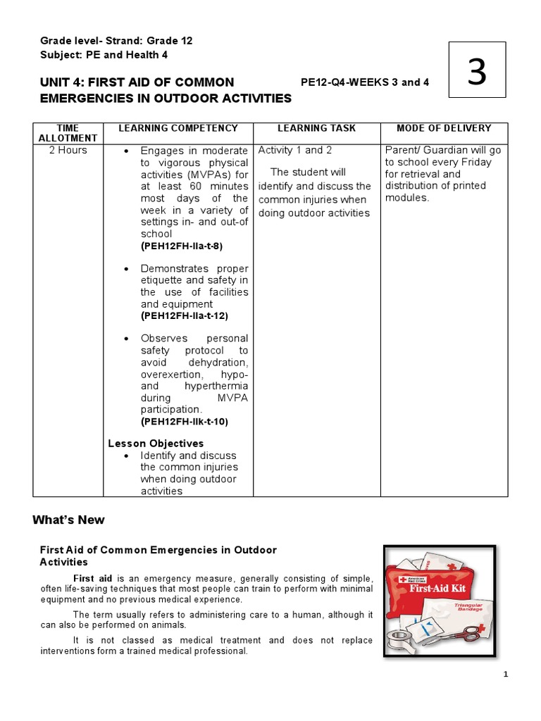 Pe 4 Week 3 and 4 Module q4 | PDF | Wound | Injury