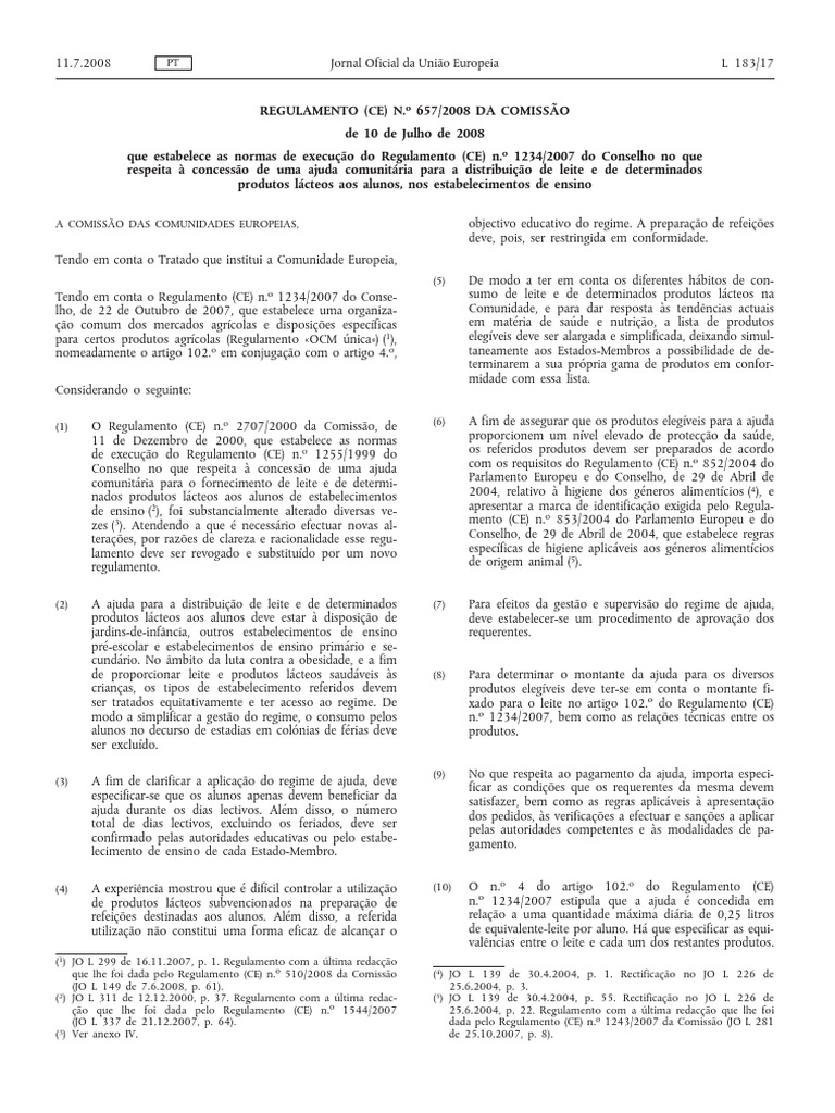 Reg - Ce - 657 - 2008 - Normas de Execuçãodo Reg 1234-2007 para Dist Do ...