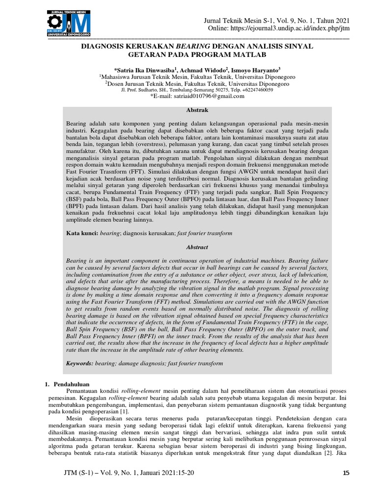 Diagnosis Kerusakan Bearing Dengan Analisis Sinyal Getaran Pada Program ... Diagnosis Kerusakan Bearing Dengan Analisis Sinyal Getaran Pada Program ...
