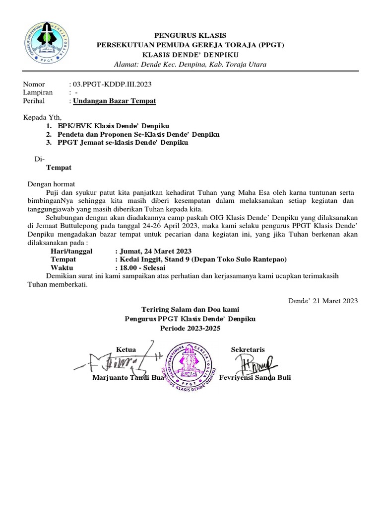 Undangan Bazar Tempat PPGT Dende' Denpiku | PDF | Bisnis