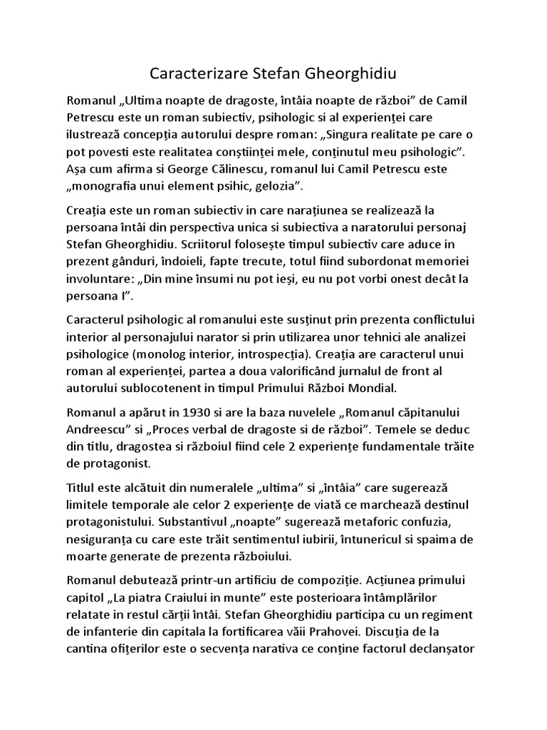 Caracterizare Stefan Gheorghidiu | PDF