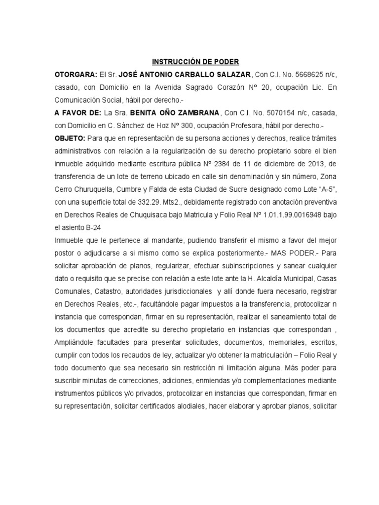 Instructivo de Poder Inmueble | PDF