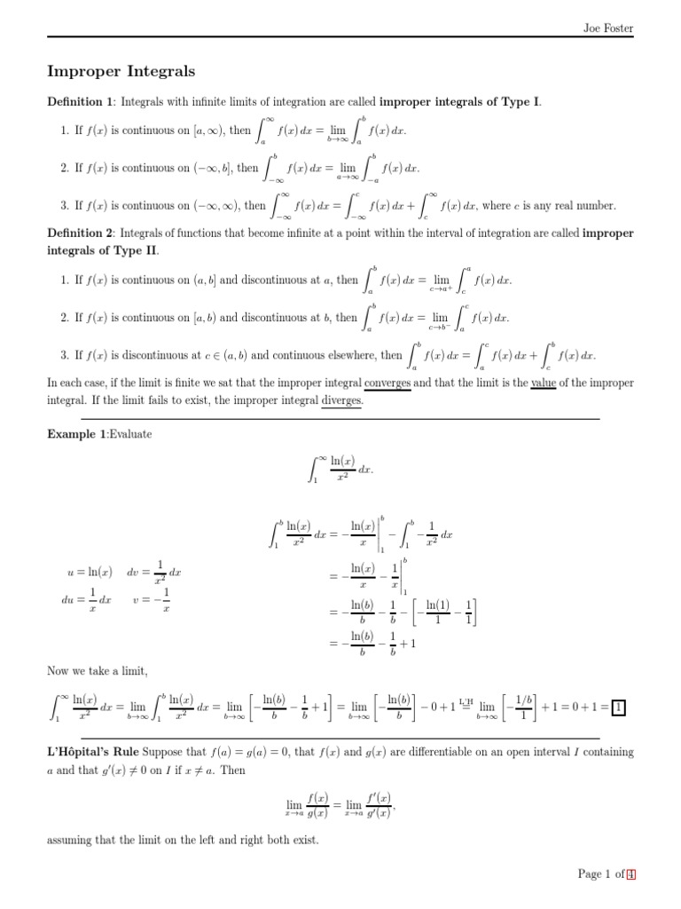 Improper Integrals | PDF Improper Integrals | PDF