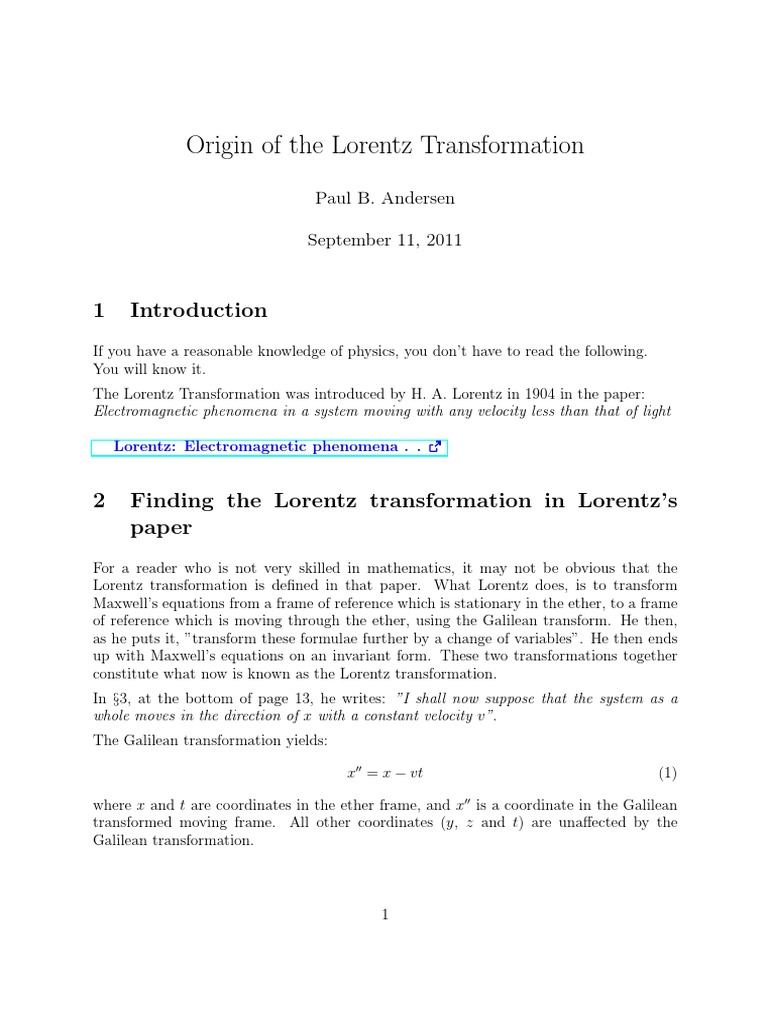 Understanding the Lorentz Transformation | PDF