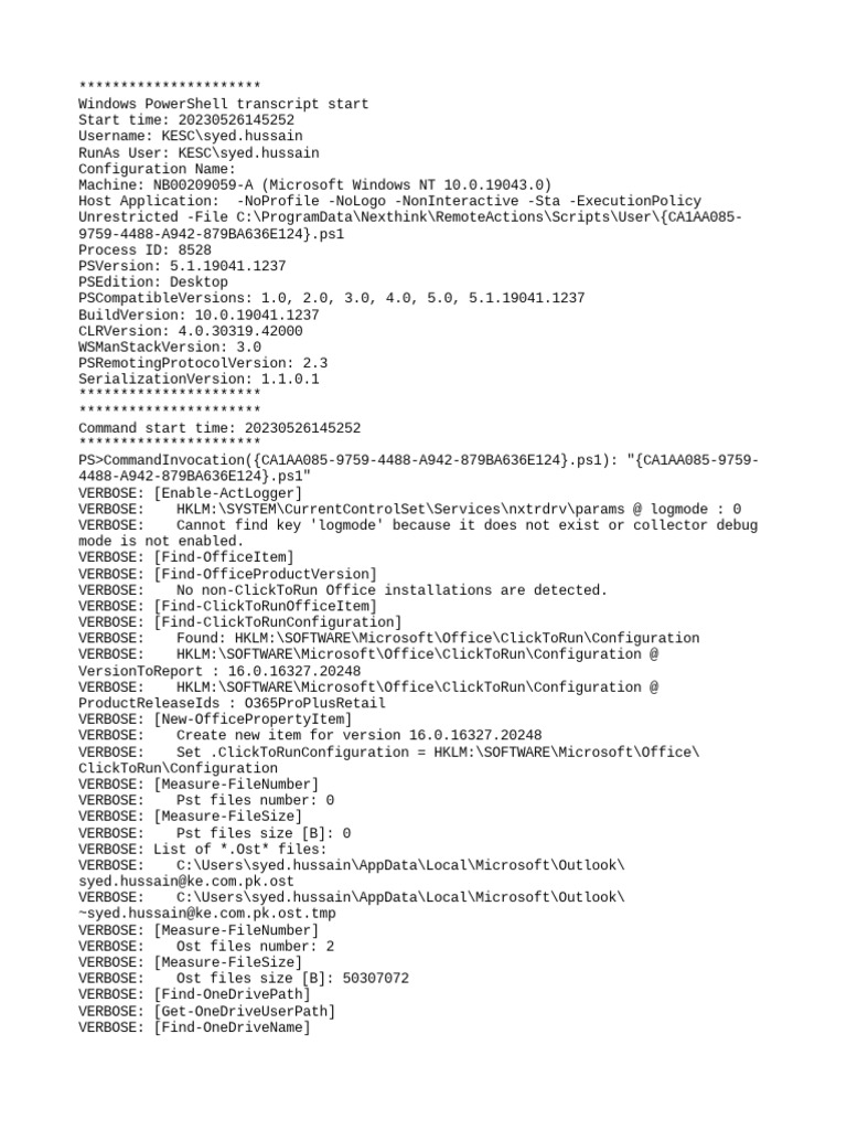 PowerShell Transcript - NB00209059-A.9tc Mzfj.20230526145251 | PDF