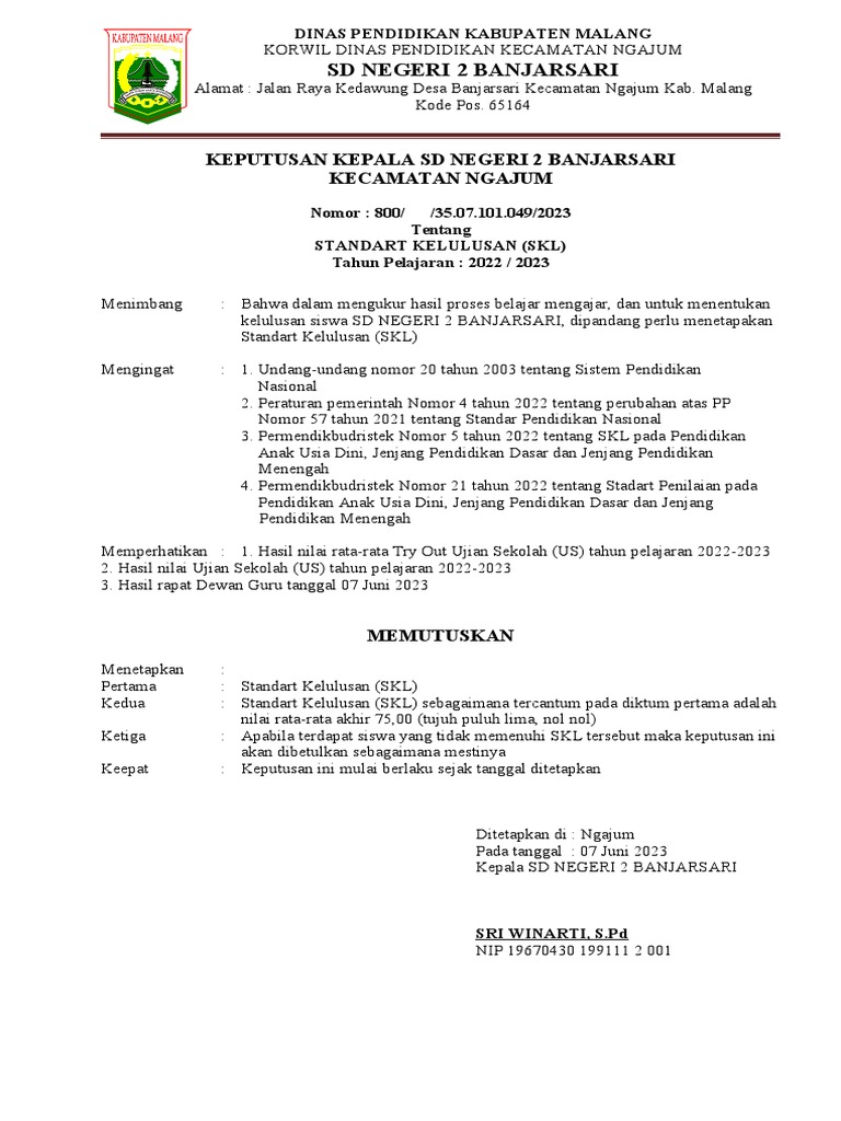 SK KS Tentang SKL | PDF