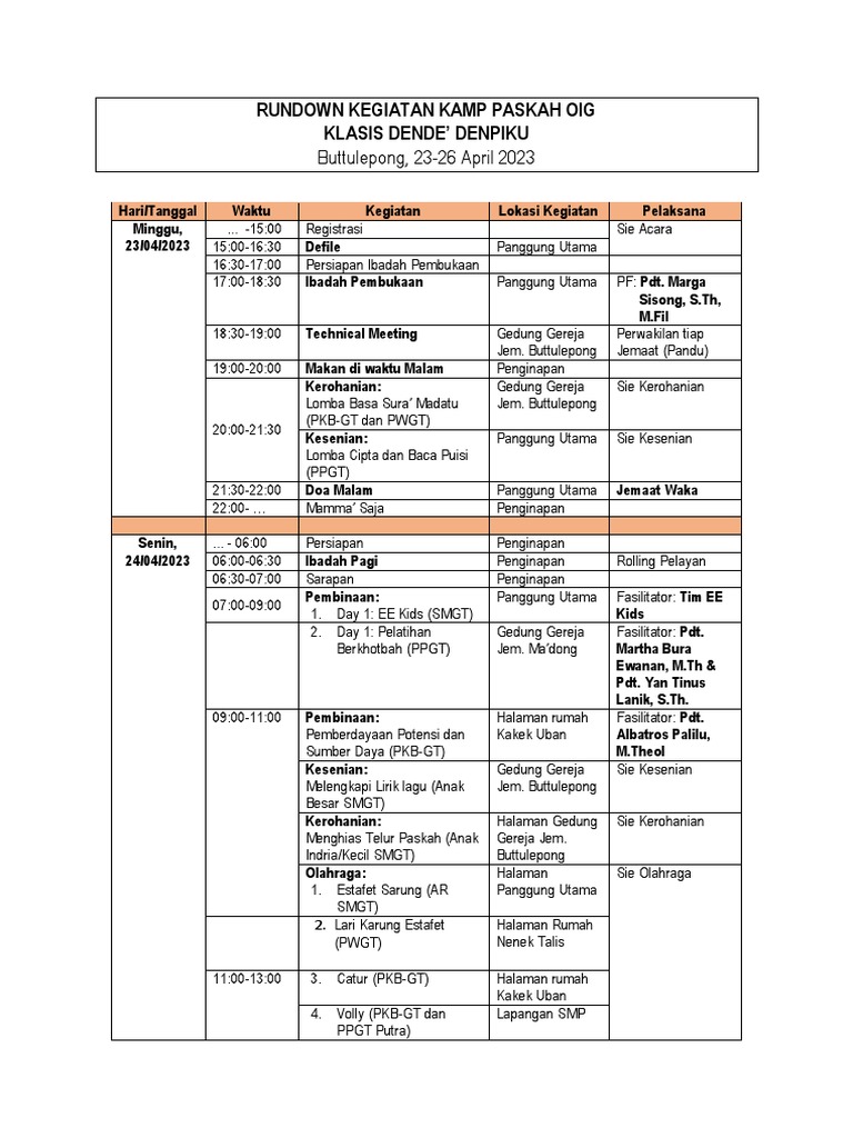 01 Rundown Kegiatan Kamp Paskah Oig | PDF