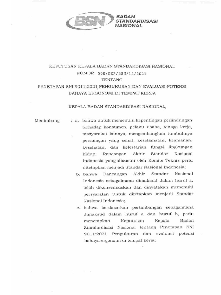SNI 9011-2021 - Ergonomi | PDF