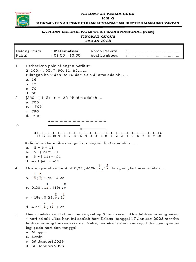 Soal KSN MTK 2023 | PDF