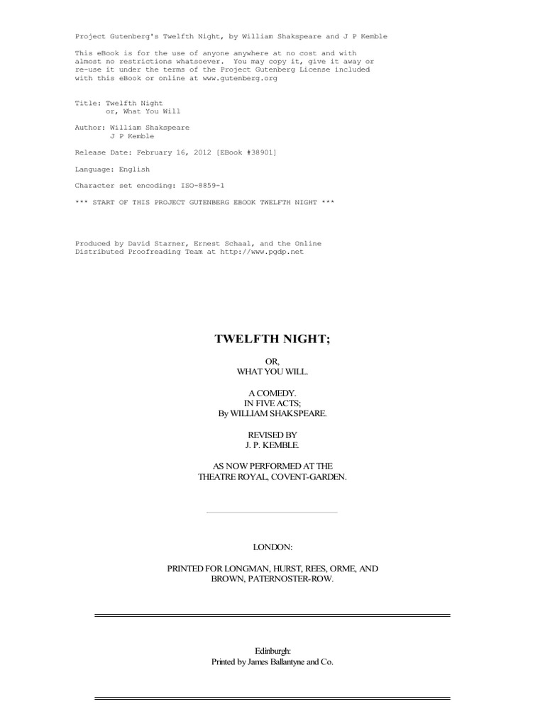 Twelfth Night by William Shakspeare | PDF | Twelfth Night