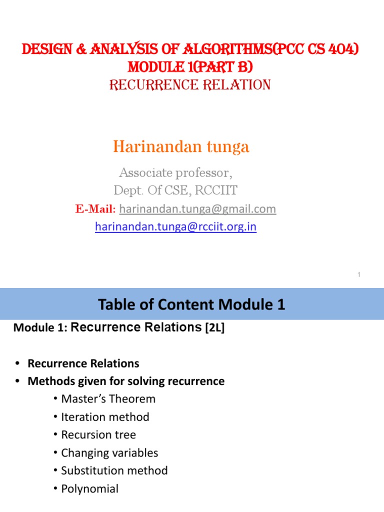 Recurrence Relations in Algorithms | PDF