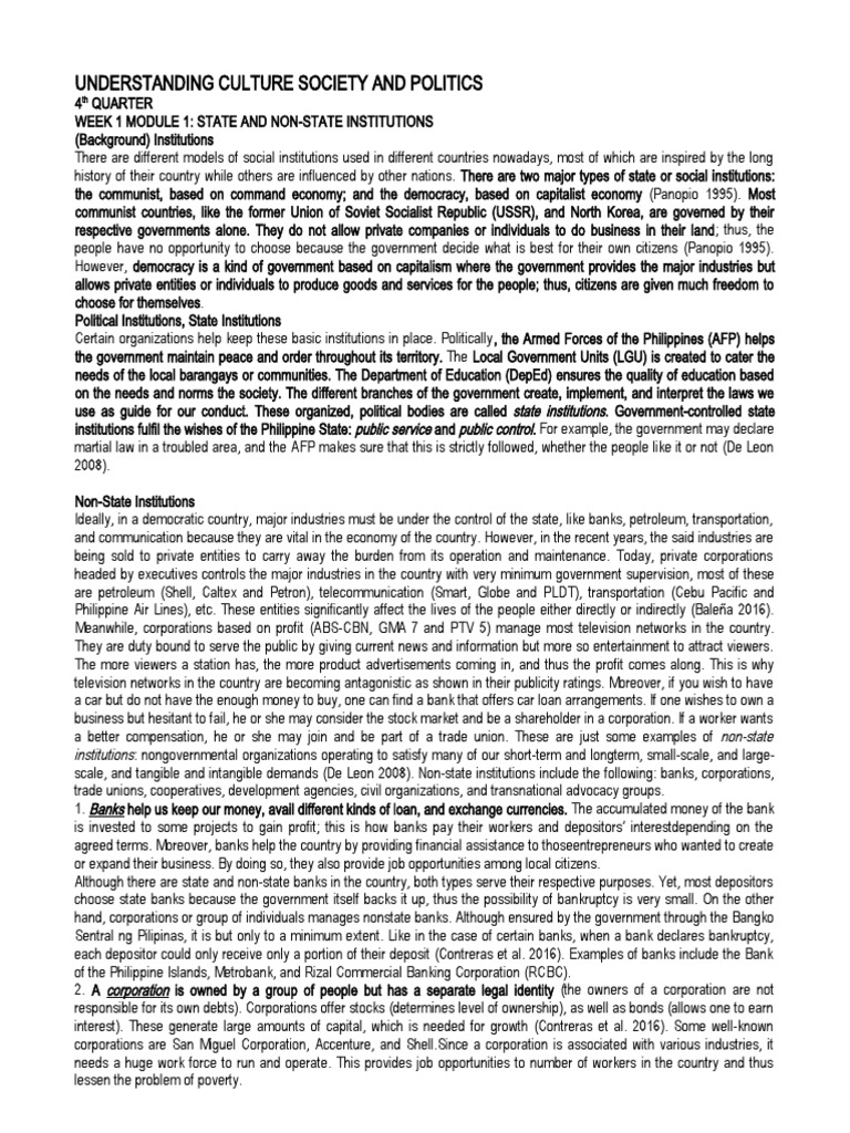 Understanding Culture Society and Politics Lecture 4th Quarter | PDF ...