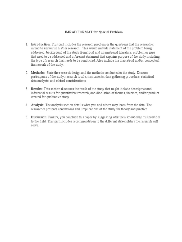 IMRAD FORMAT for Special Problem (1) | PDF