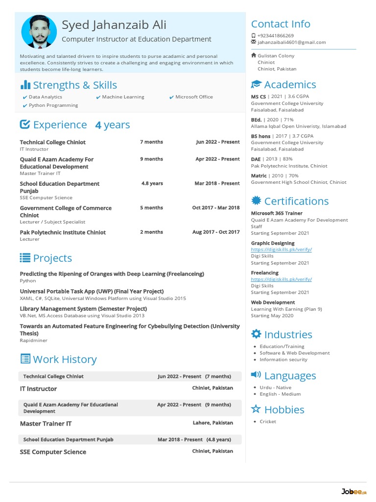 Syed Jahanzaib Ali CV | PDF | Software | Computing