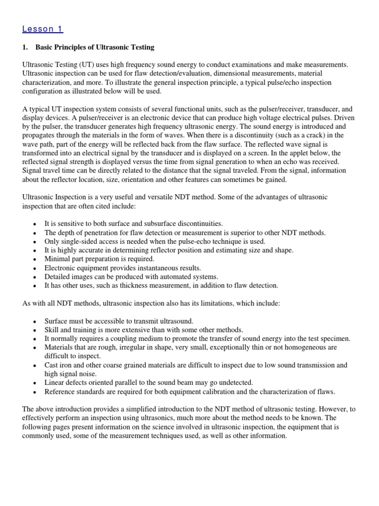 Basic Principles of Ultrasonic Testing | PDF | Waves | Attenuation