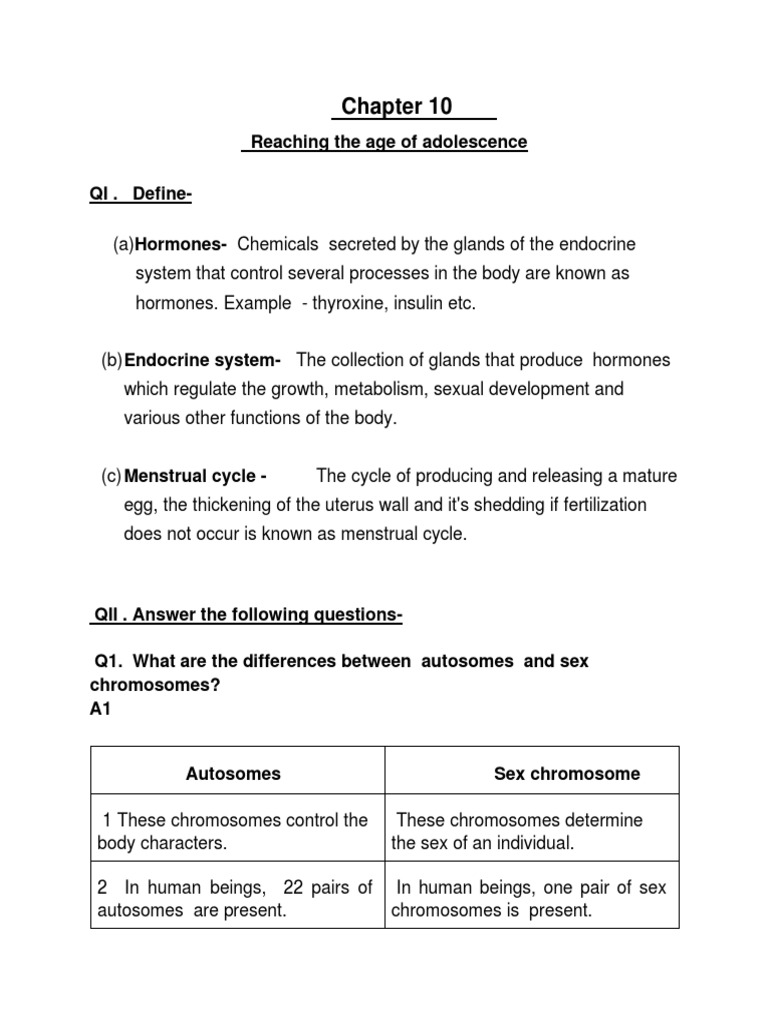 Class 8 Science Chapter 10 Reaching The Age of Adolescence | PDF ...
