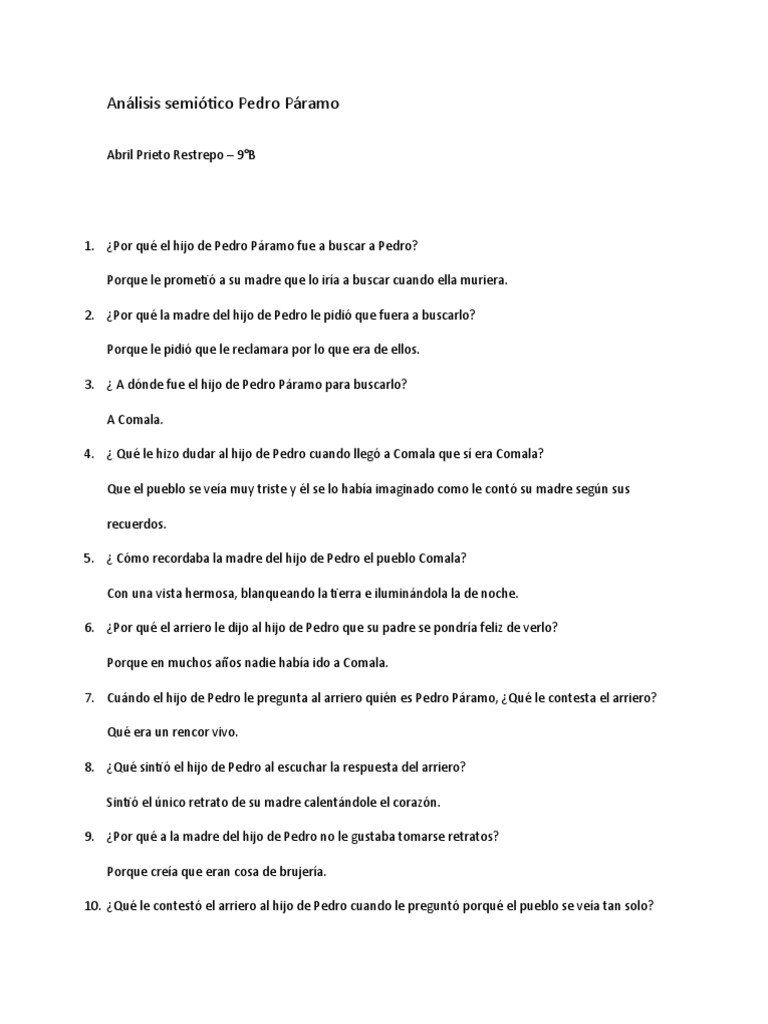 Análisis Semiótico Pedro Páramo | PDF